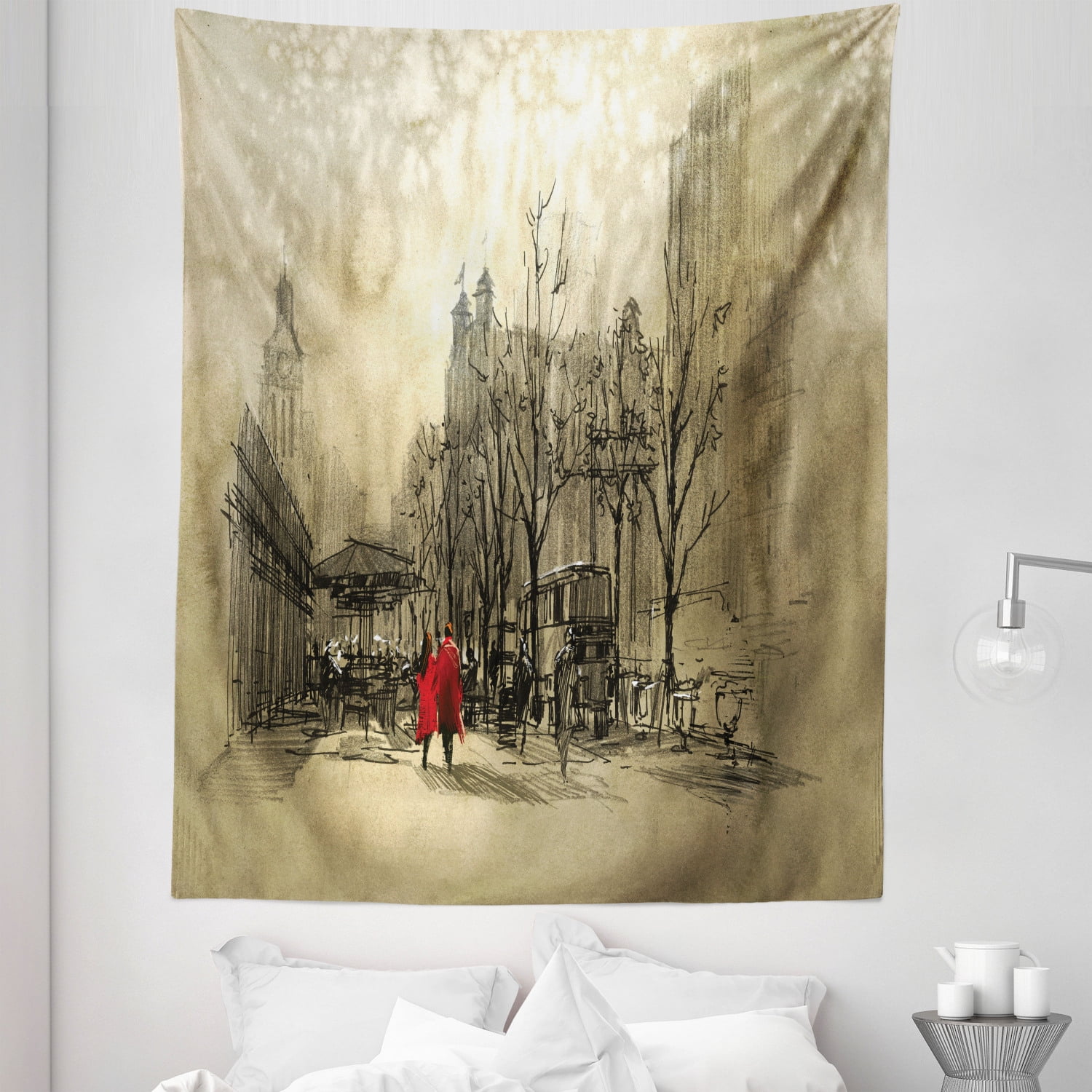 Watercolor Tapestry, Couple in Love Walking in the City Streets in ...
