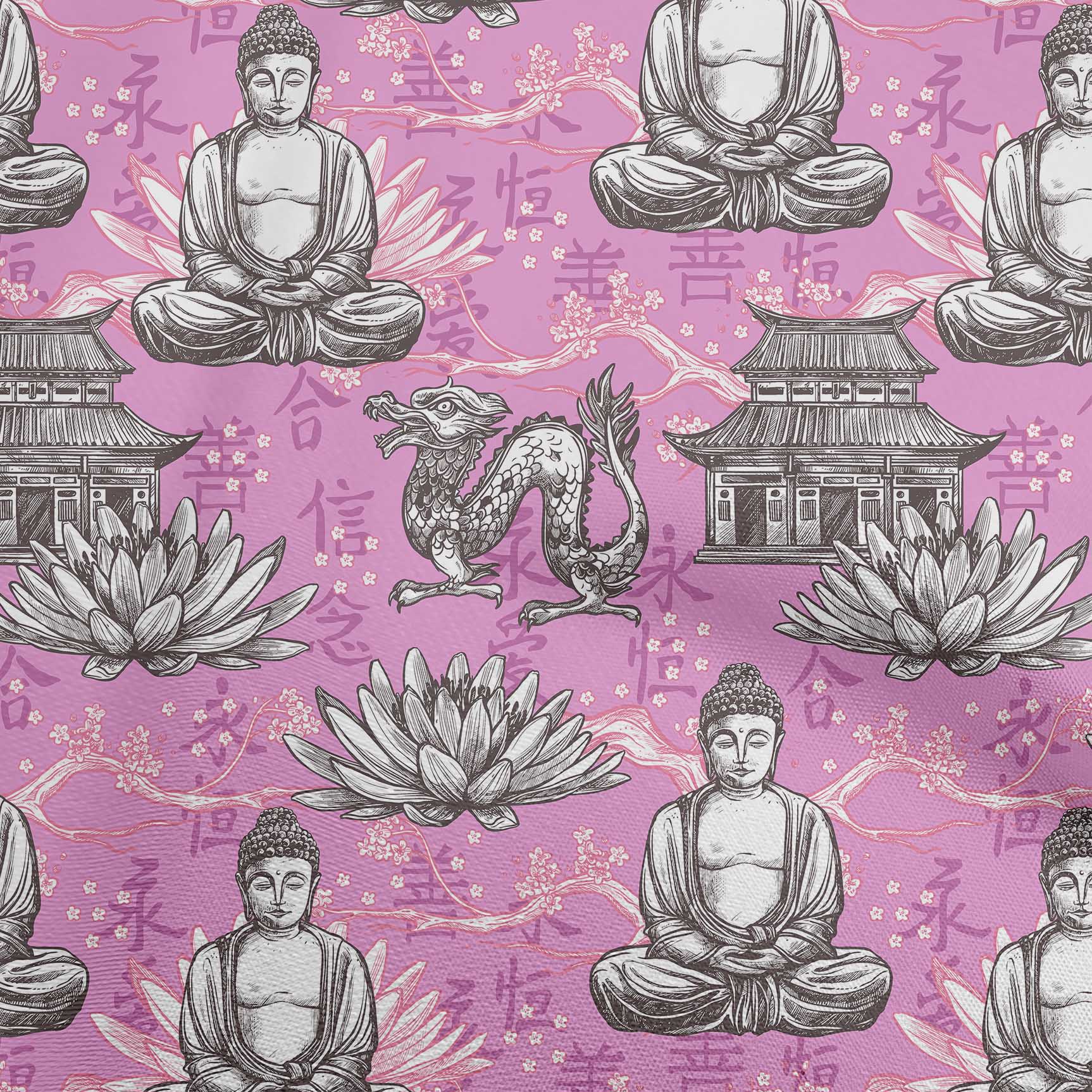 oneOone Cotton Flex Pink Fabric Asian Buddha Fabric For Sewing Printed ...