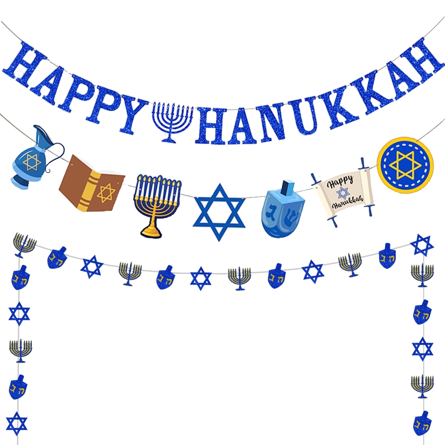Happy Hanukkah Banner Set Hanukkah Party Decorations Set Glitter Happy ...