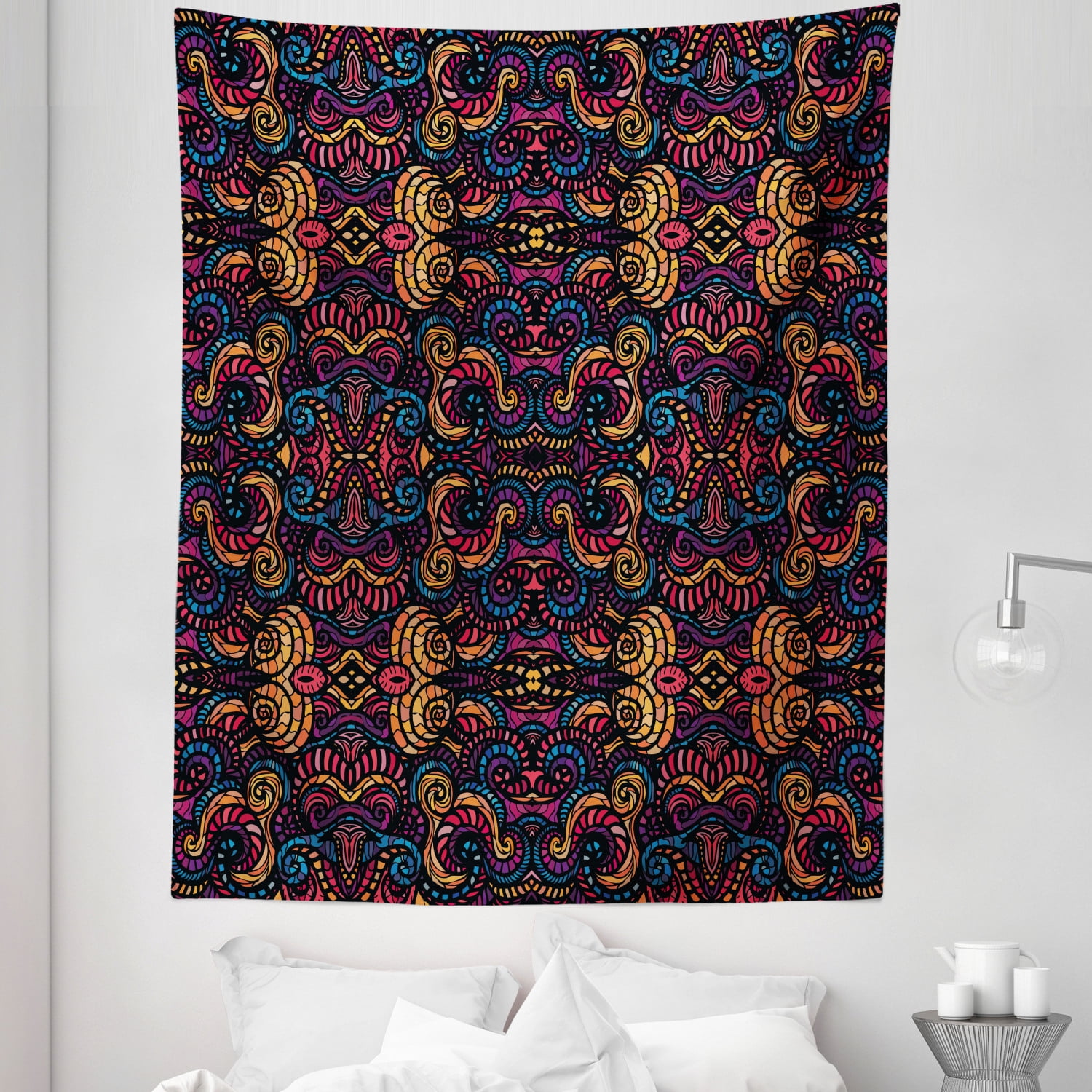 Eastern Tapestry, Hand Drawn Image with Oriental Rainbow Colored Floral ...