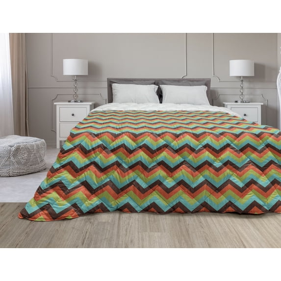 Chevron Down Alternative Comforter, Chevron Motifs Colorful Design with ...