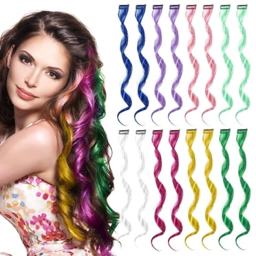 Powiller 24 Pcs Colorful Rainbow Hair Extensions for Kids, Braid-Ready ...