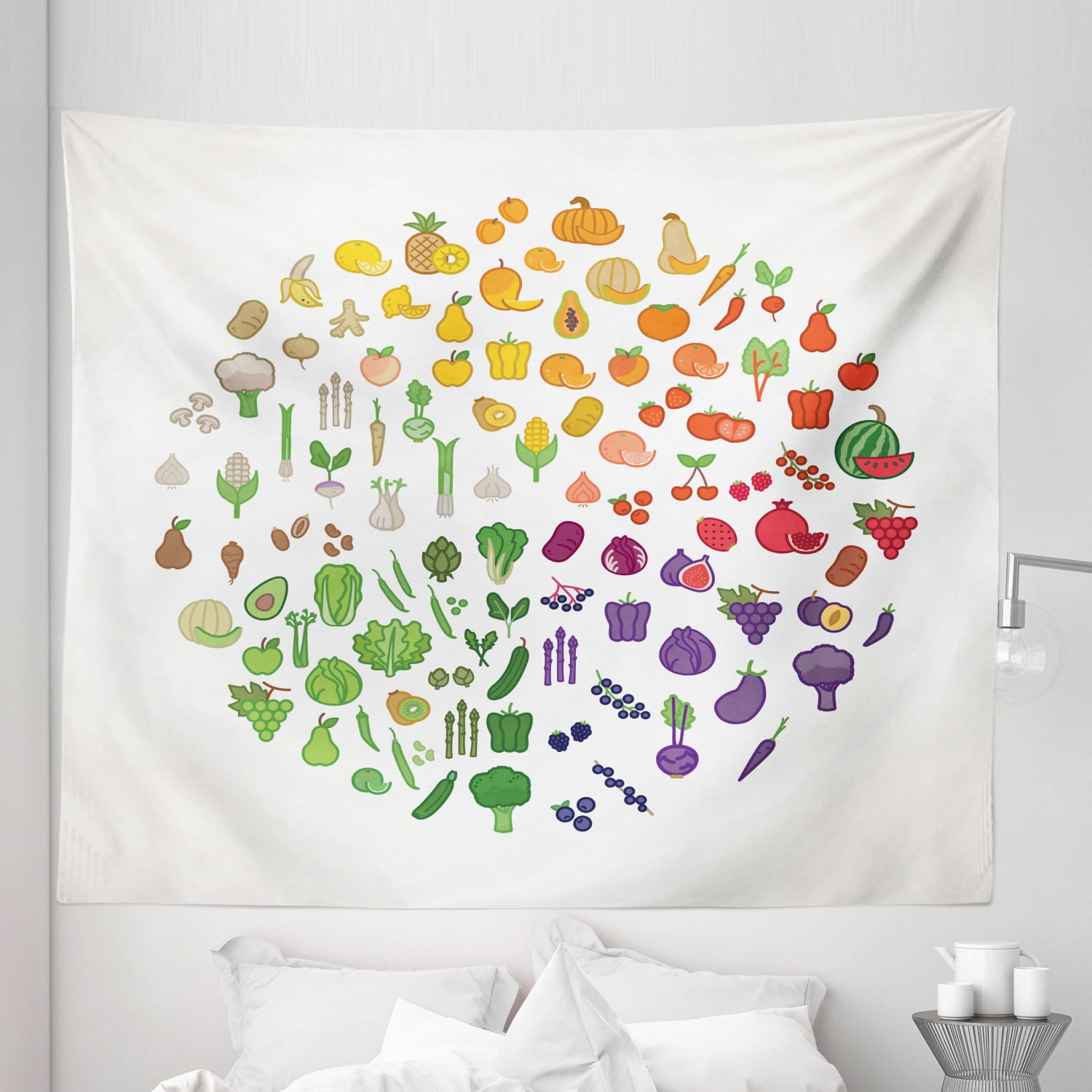 Vegan Tapestry, Fruit and Vegetables Color Wheel with Foods Nutrition ...