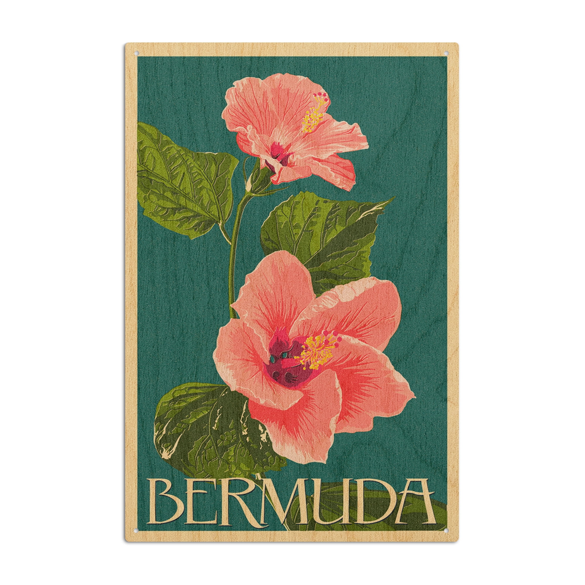 Bermuda, Pink Hibiscus Birch Wood Wall Sign (6x9 Rustic Home Decor ...
