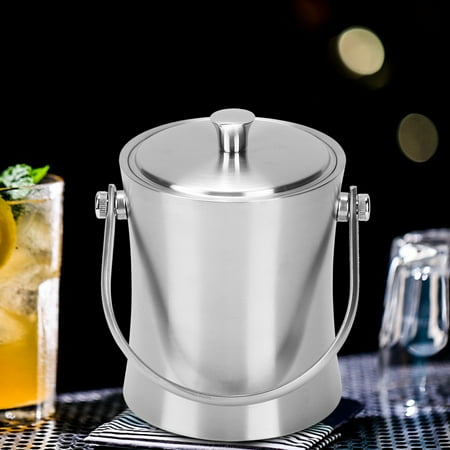 FLAMEEN Ice Barrel,1L Household Stainless Steel Ice Bucket Container ...
