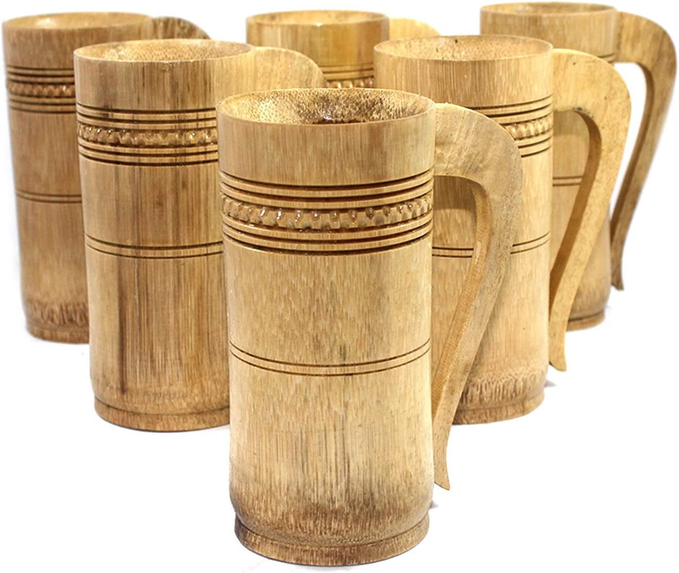 India Meets India Bamboo Beer Mug 6" Inch Beer Mugs Set of 6 Piece ...