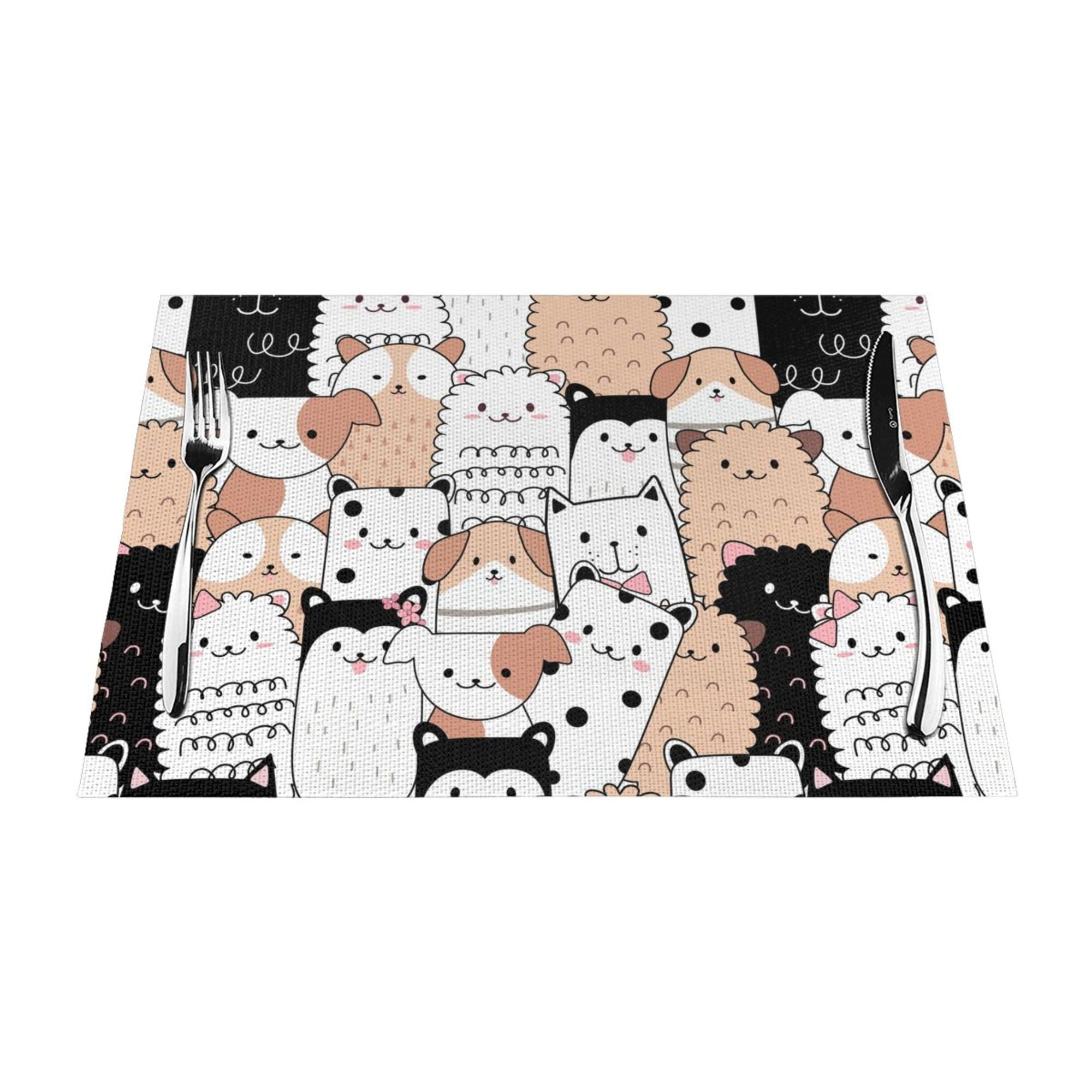 XMXY Woven Placemats Set of 6 PCS, Cartoon Cute Animals Dogs Table Mats ...