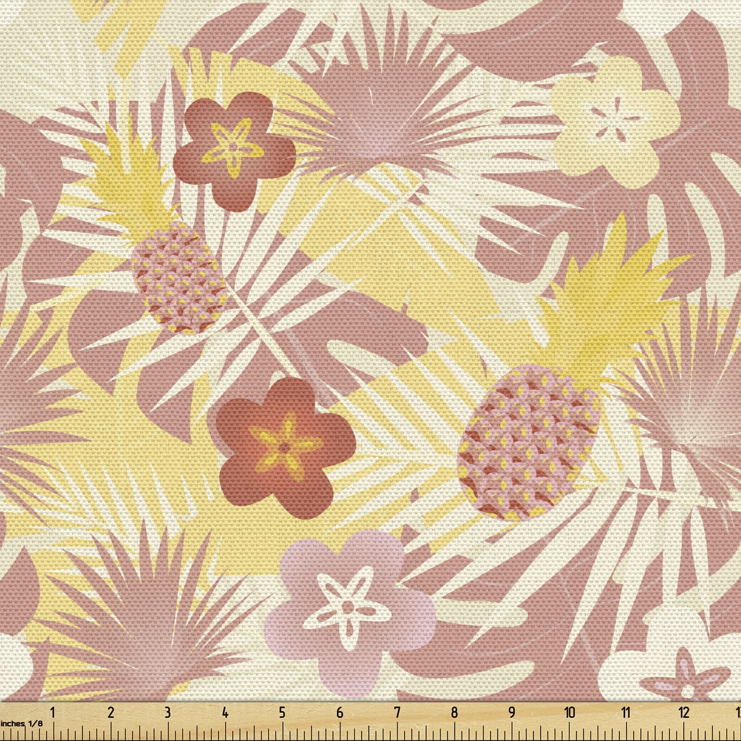 Tropical Fabric by the Yard, Pastel Monstera Leaf Pineapple Caribbean ...