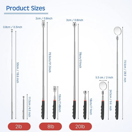 4 Pieces Telescoping Magnet Tool Inspection Mirror Set with 2 lb 20 lb ...
