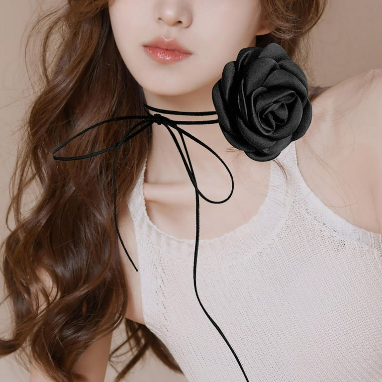 Flower Choker Necklace Floral Choker Dress Jewelry Handmade Adjustable Stylish Elegant Necklace Necklaces for Wedding Halloween Women Black