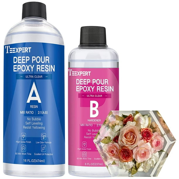 Teexpert Deep Pour Epoxy Resin 24oz, Crystal Clear Casting Resin ...
