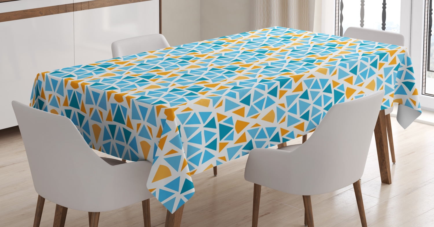 Yellow and Blue Tablecloth, Diamond Shaped Triangle Geometric Fractal ...