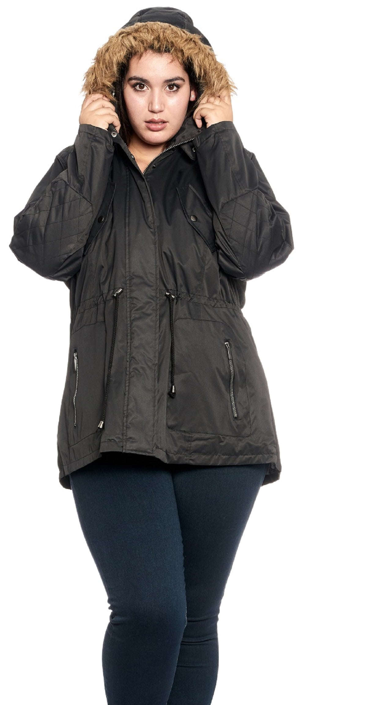 Woman's Plus Size Parka Double-closure Jacket w/ Sherpa-lined Fur Trim ...