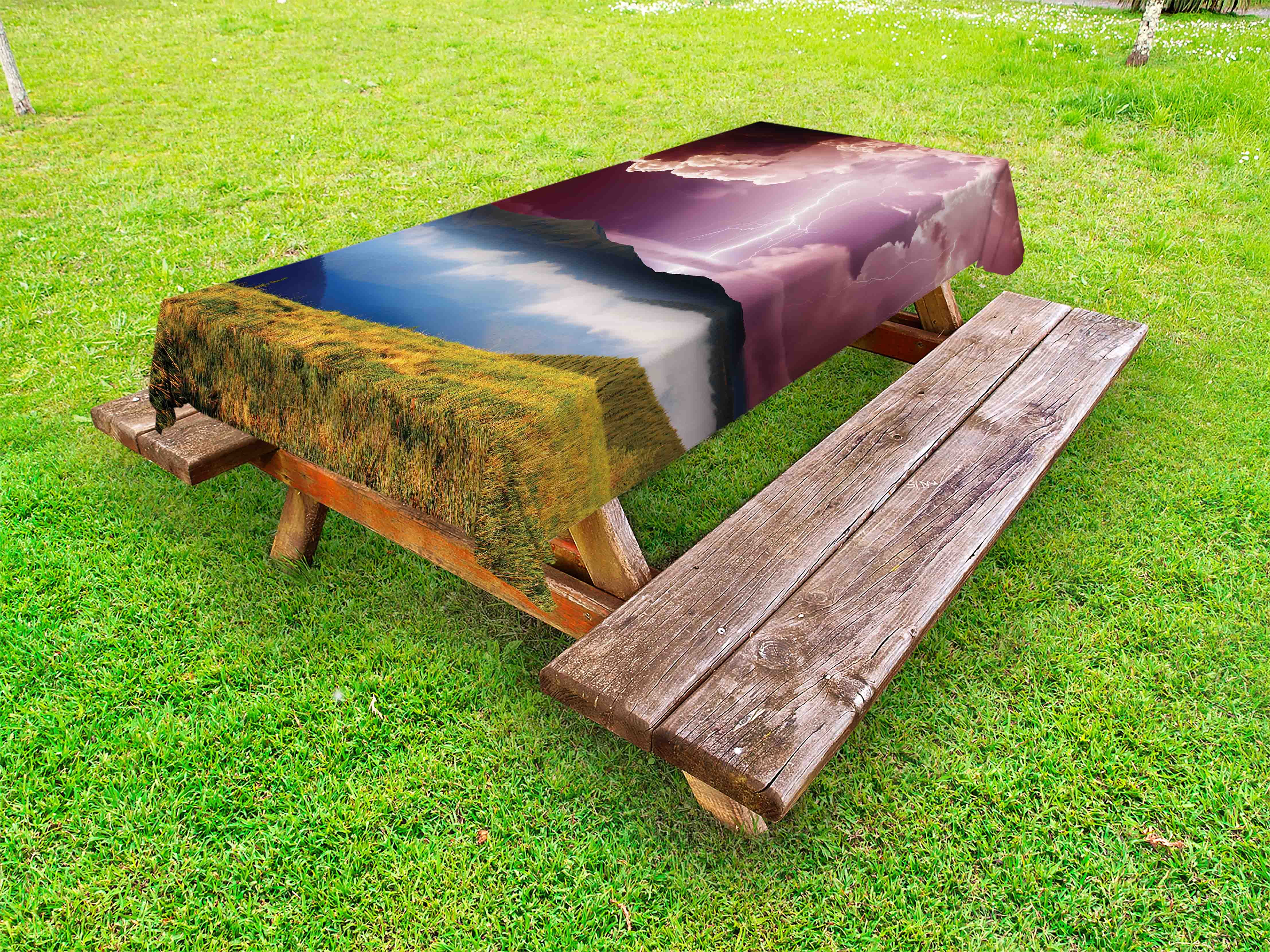 Nature Outdoor Tablecloth, Sky with Electrical Storm Rays Powerful ...