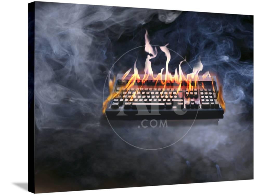 Computer Keyboard on Fire and Smoking, Stretched Canvas Wall Art Sold ...