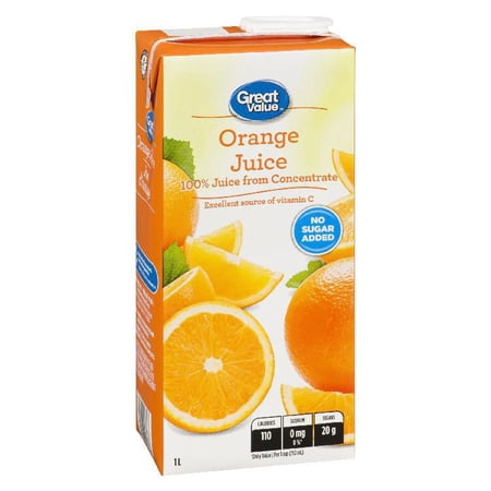 Jus d'orange fait de concentré Great Value 1L - Walmart.ca