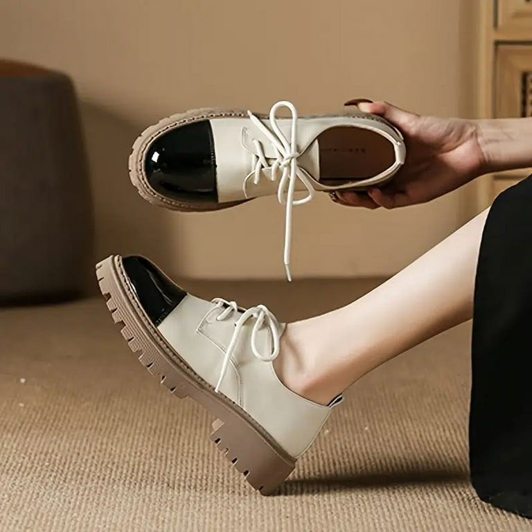 Women's Two Tone Color Oxford Shoes, Round Toe Platform Lace Women's Two Tone Color Oxford Shoes, Round Toe Platform Lace