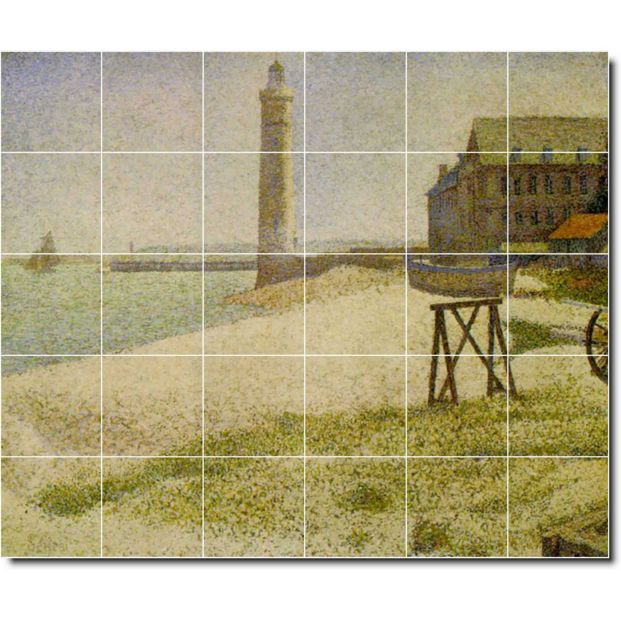 Ceramic Tile Mural-Georges Seurat Waterfront Painting 198. 72" w x 60 ...