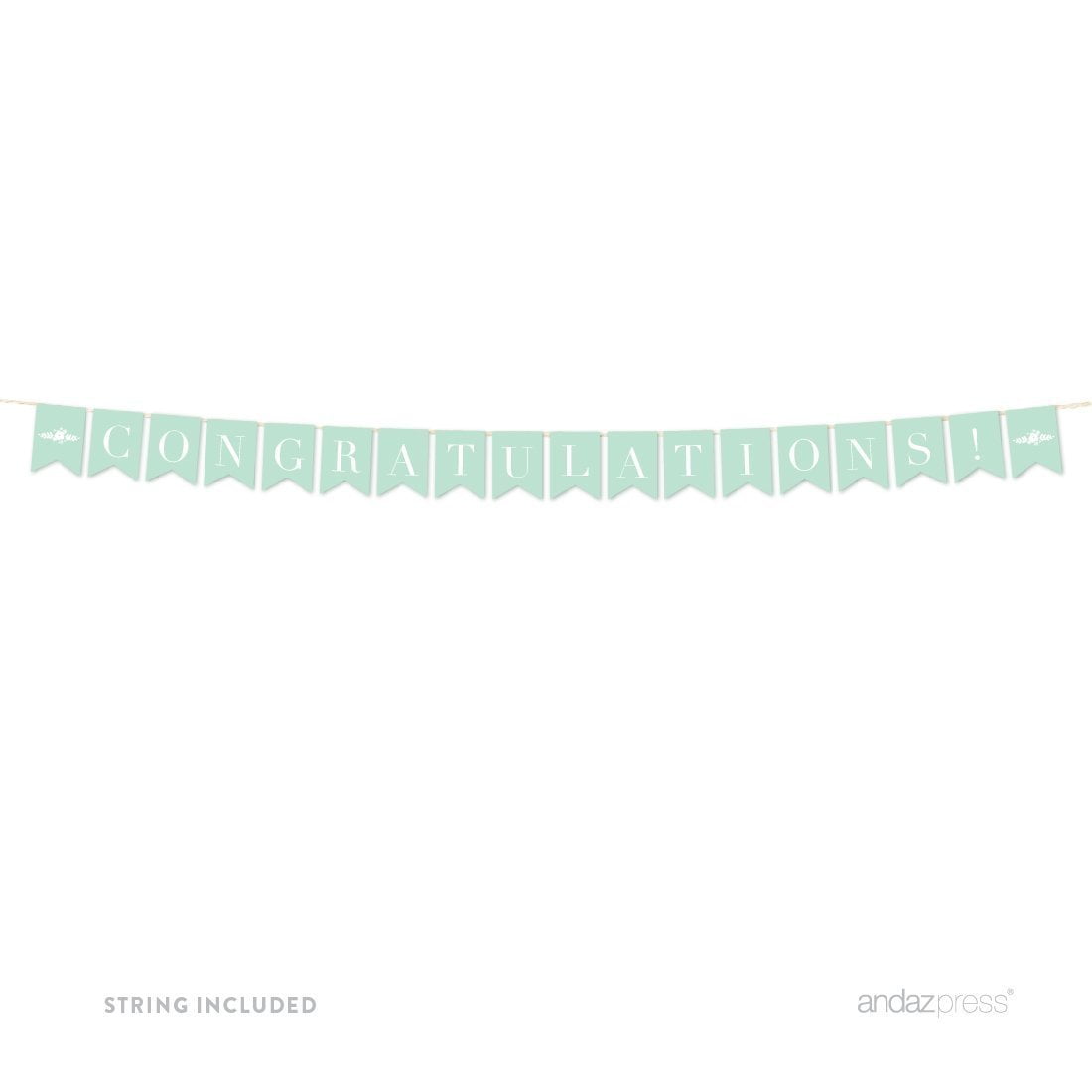 Congratulations! Floral Mint Green Wedding Hanging Pennant Party Banner ...