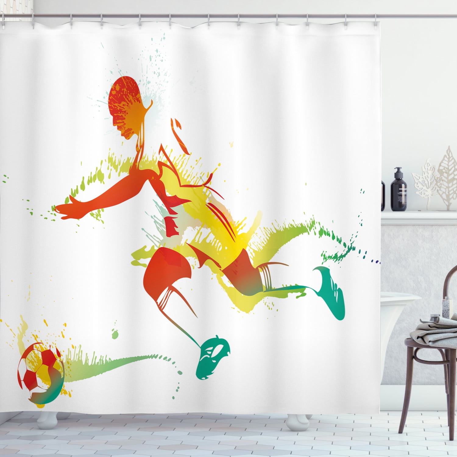 Ambesonne Teen Room Shower Curtain, Soccer Player Athlete, 69"Wx84"L ...