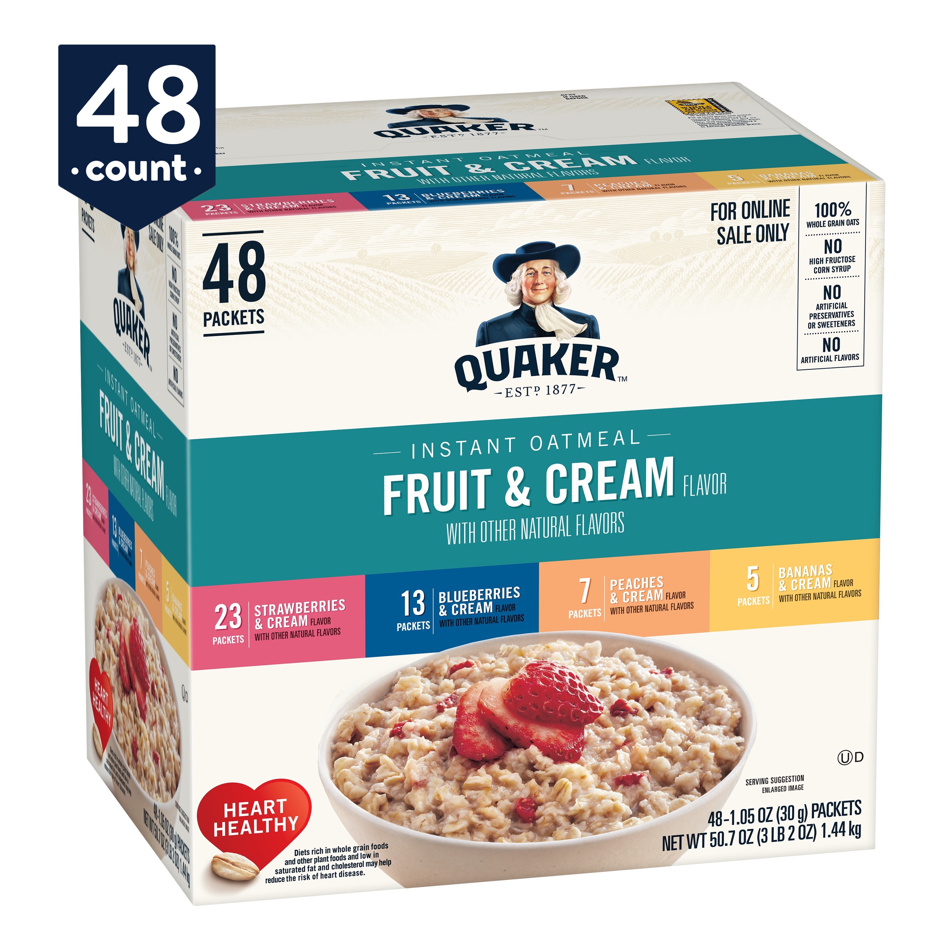 Quaker Instant Oatmeal, Fruit & Cream 4 Flavor Variety Pack, Individual ...