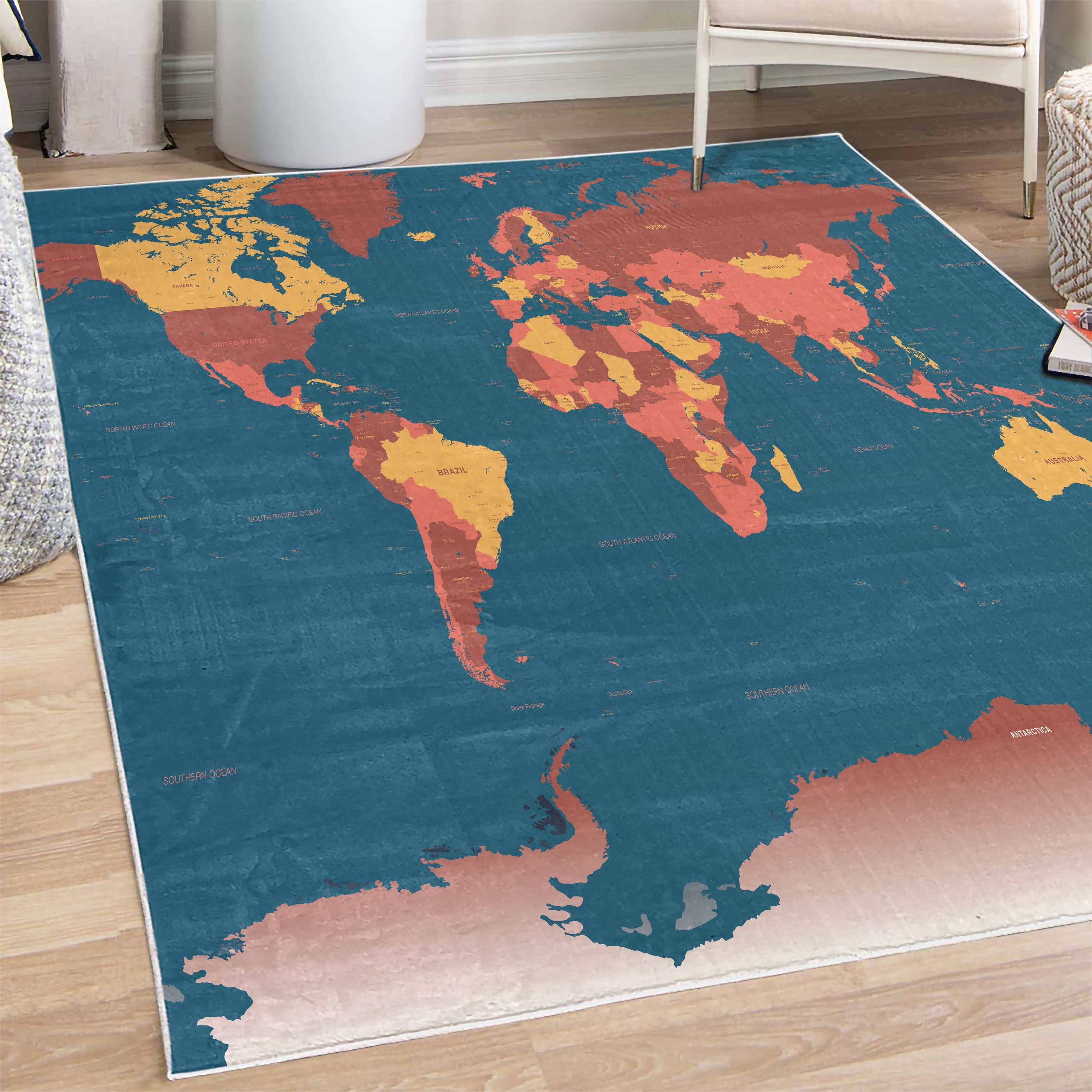 Earth Decorative Rug, Detailed World Map with All Countries Major ...