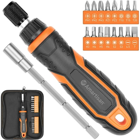 Magnetic Ratchet Screwdriver Set, 34-Piece Multi-bit Ratchet Screw ...