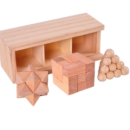 Ustyle 3 pcs/set Wooden Brain Teaser Puzzles for Adults Children ...