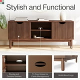 Low Profile Fluted TV Stand - Mid Century Media Console - Living Room Furniture (Walnut Finish ...