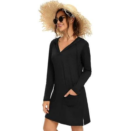 Women's UPF 50+ Cover-Up Dress Beach SPF Long Sleeve Shirt Dress Sun ...