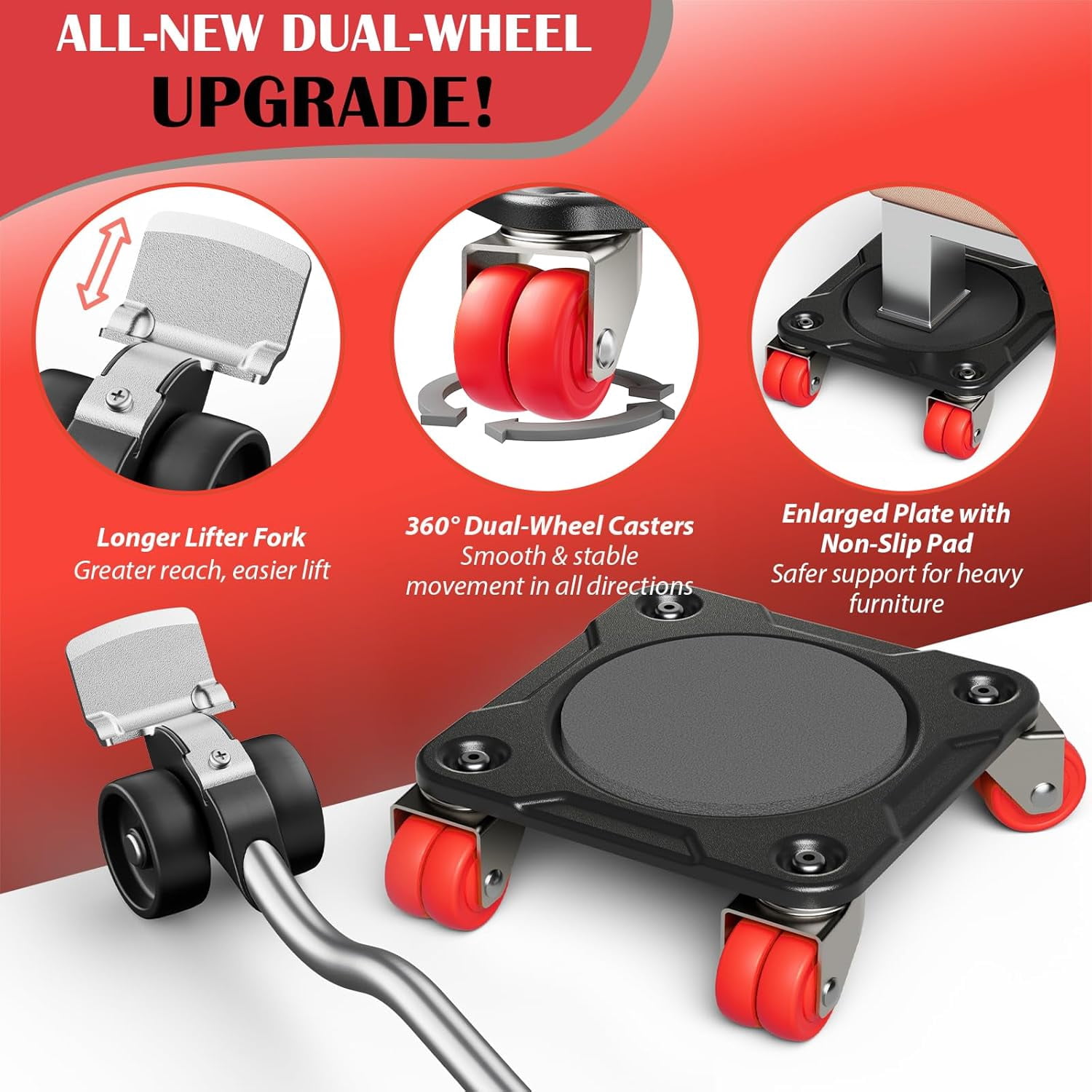 Heavy Duty Furniture Movers with 8 Wheels, Dual-Wheel Caster Square ...
