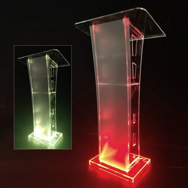 INTBUYING Speech Podium Acrylic Clear Lectern Pulpit with LED & Wheels ...