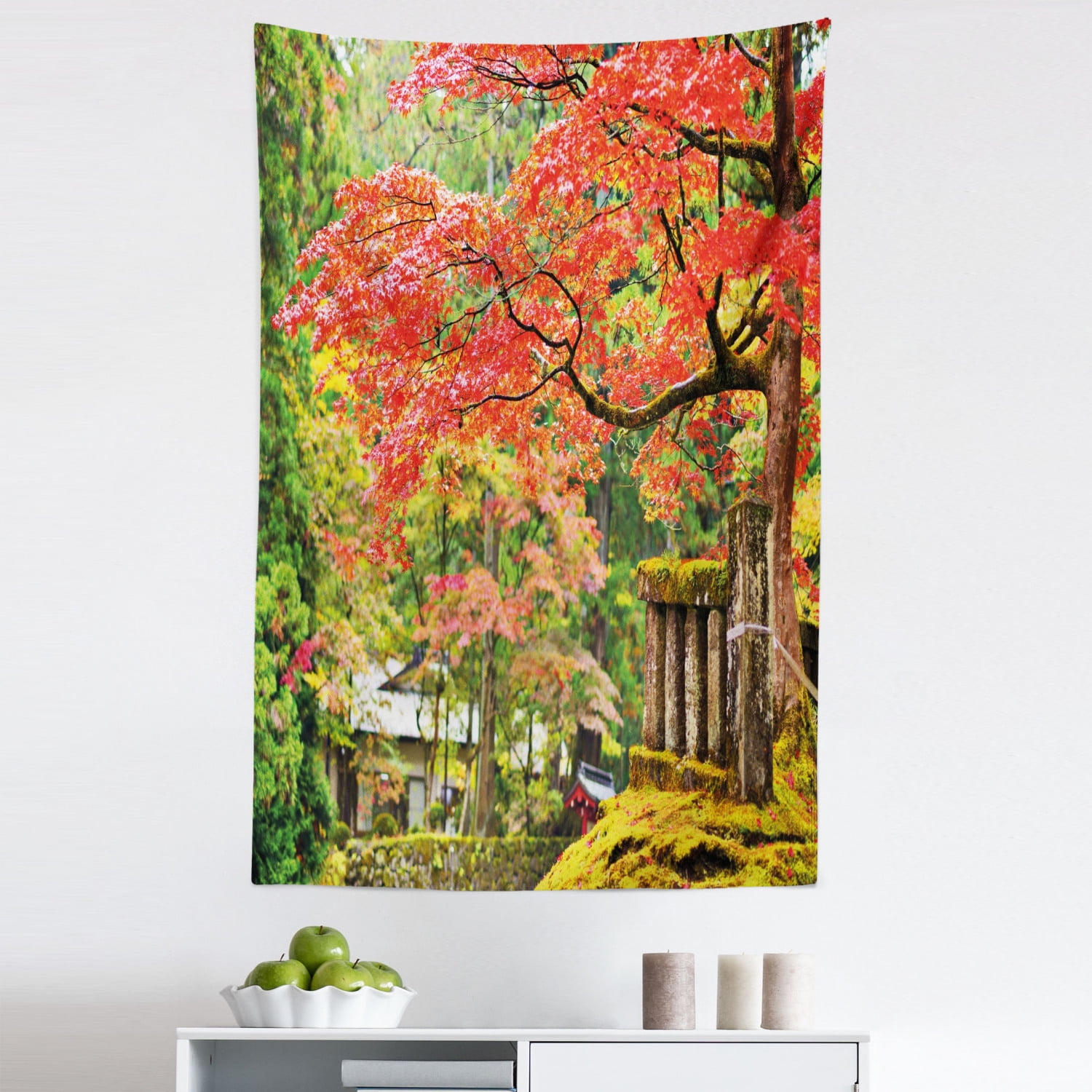 Japanese Tapestry, Autumn Scenery with Sakura Tree Cherry Blooms in ...