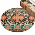Aztec Style Washable Round Area Rug 5 ft, Brown Southwestern Leopard ...