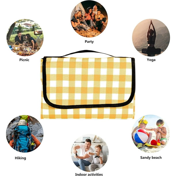 Waterproof Picnic Blanket Washable Lightweight Picnic Mat with Handle Yellow Checkered Pattern for Hiking Travel Camping Parks 200cm x 200cm Walmart en linea