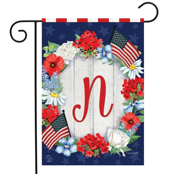 Patriotic Monogram Letter N Garden Flag Floral Wreath Briarwood Lane 12 ...