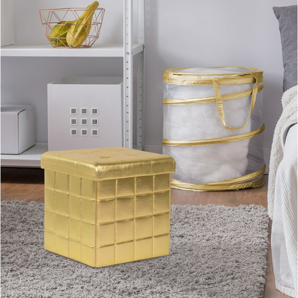 Mainstays Collapsible Storage Ottoman, Gold Dazzle - Walmart.com