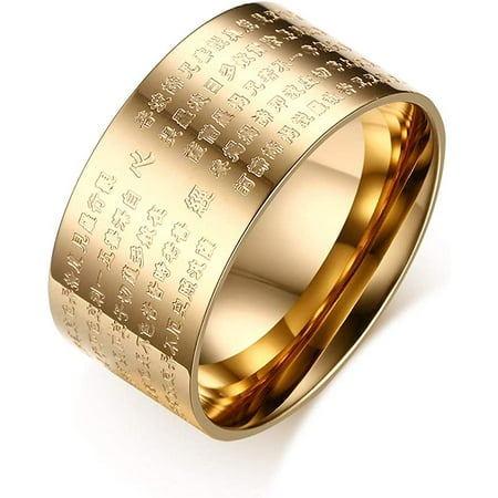 10mm Wide Stainless Steel Chinese Heart Sutra Engraved Buddhist Ring ...