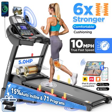Famistar 5.0HP Folding Treadmill, 15 Auto Incline, 10MPH, 300lbs ...