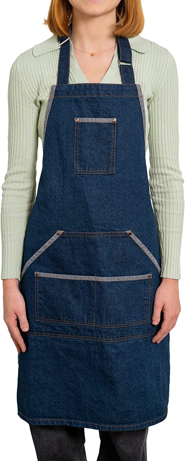 DALIX Cobbler Apron Two Pockets Smock Regular Double Sided Apron, Navy ...