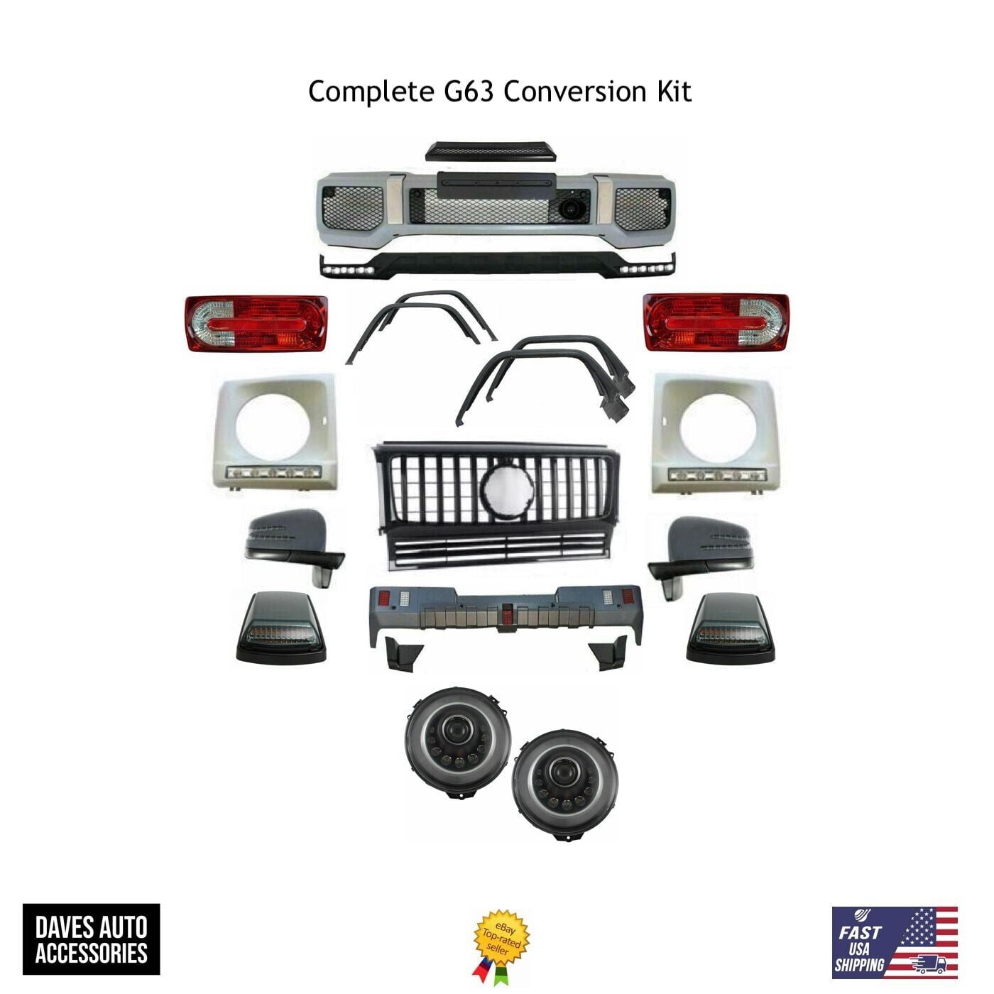 G63 Body kit AMG bumpers flares LED LIP G550 G500 grill mirrors signals ...