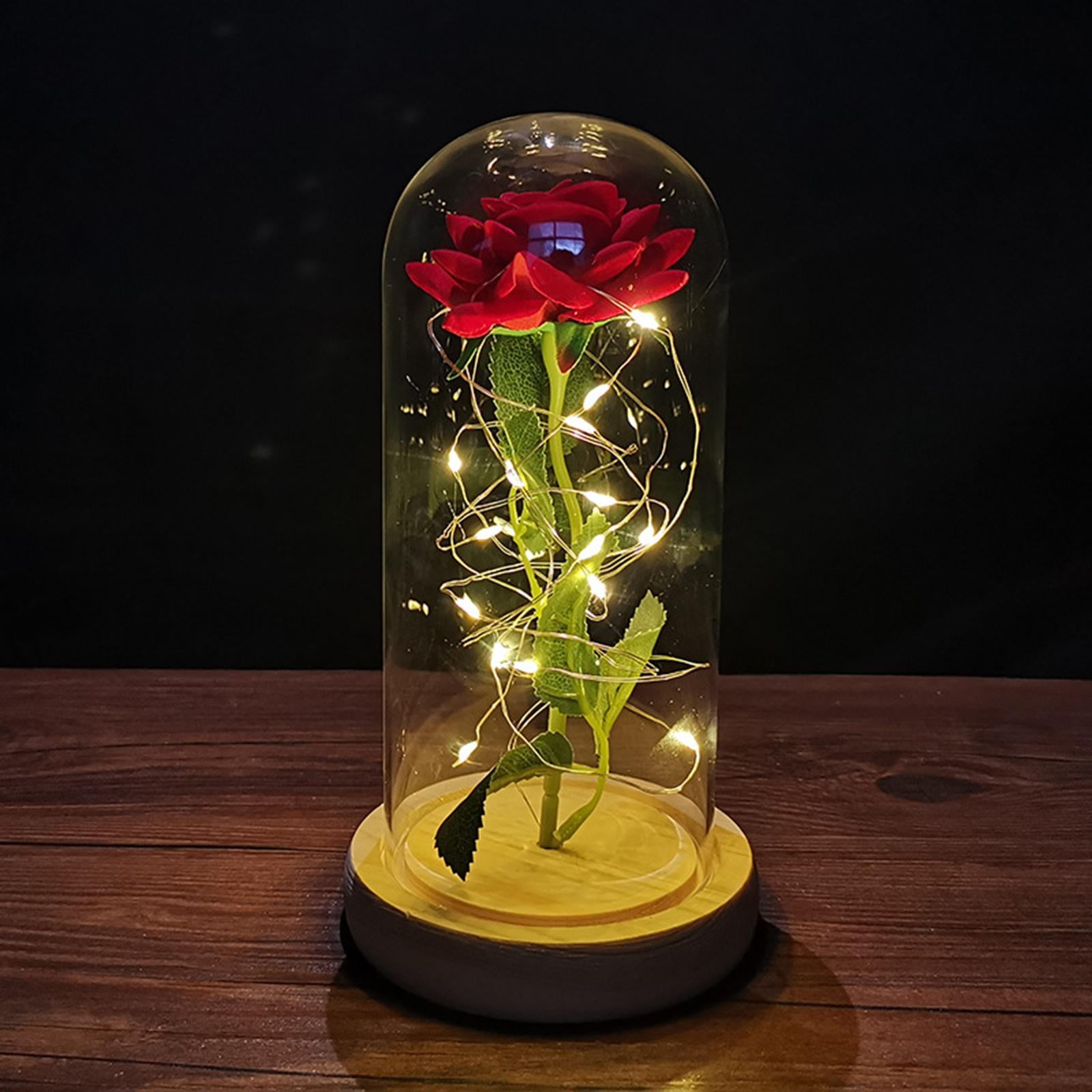 Flor artificial rosa con luces LED Yotijar rosa eterna San Valentín ...