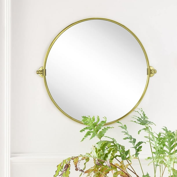 Round Pivot Bathroom Mirror Gold Circle Metal Framed Tilting Beveled ...