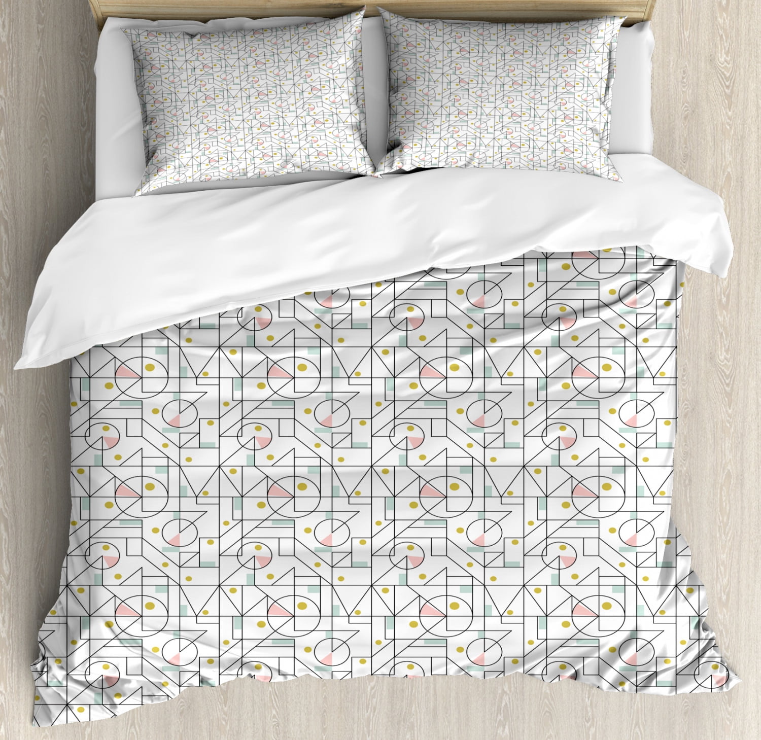 Geometric Duvet Cover Set Queen Size, Shapes Illustration with Polka ...