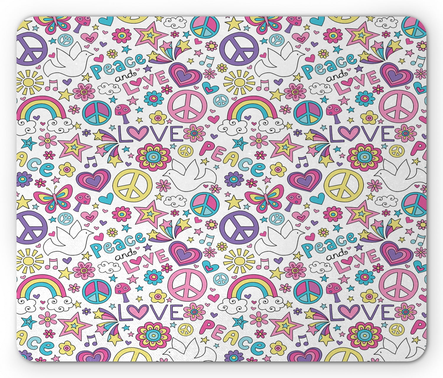 Doodle Mouse Pad, Retros of Sixties Peace Magic Mushroom Love Stars and ...