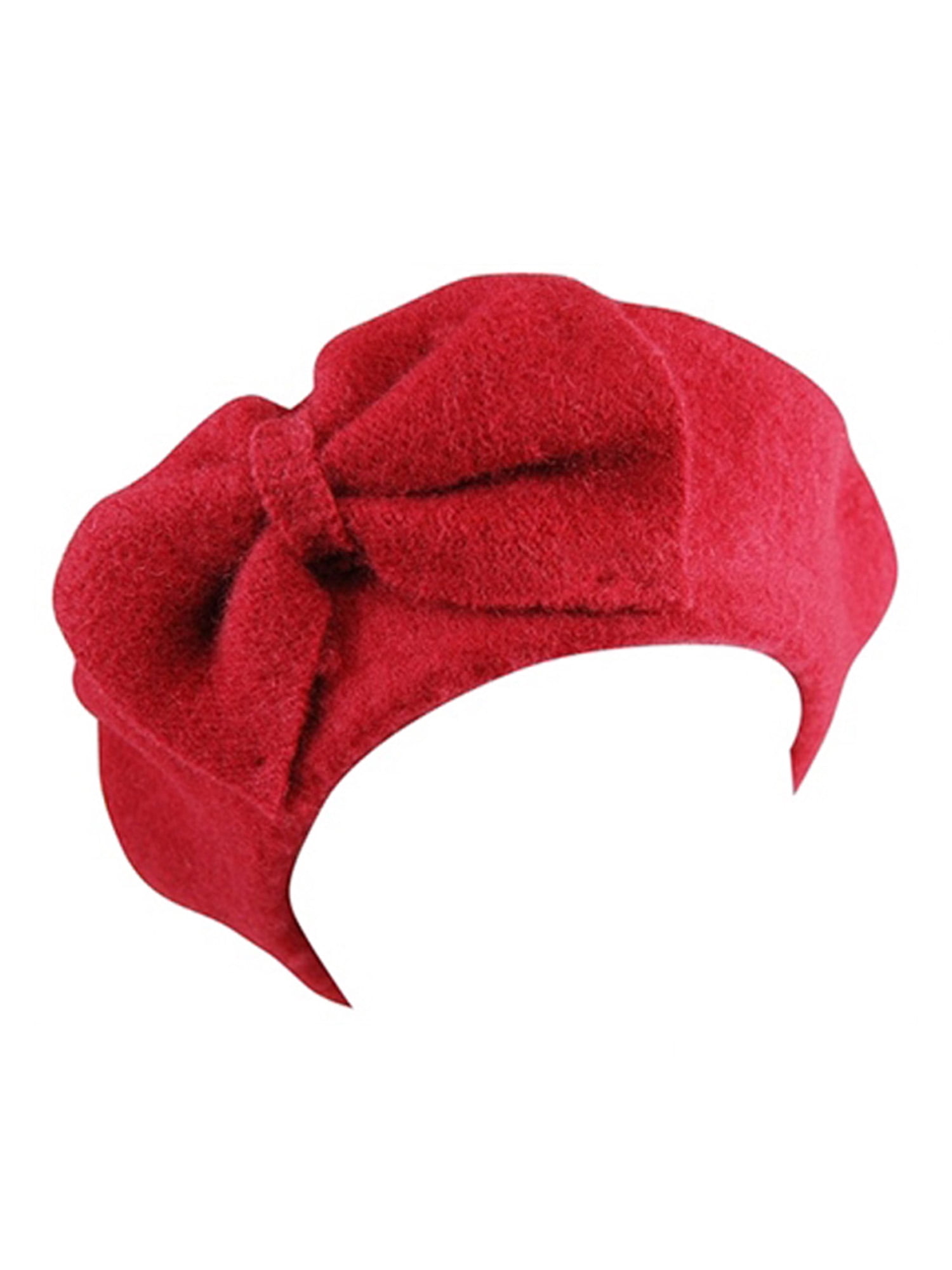 Classic Red Wool Beret with Matching Bow - Retro Style - Walmart.com