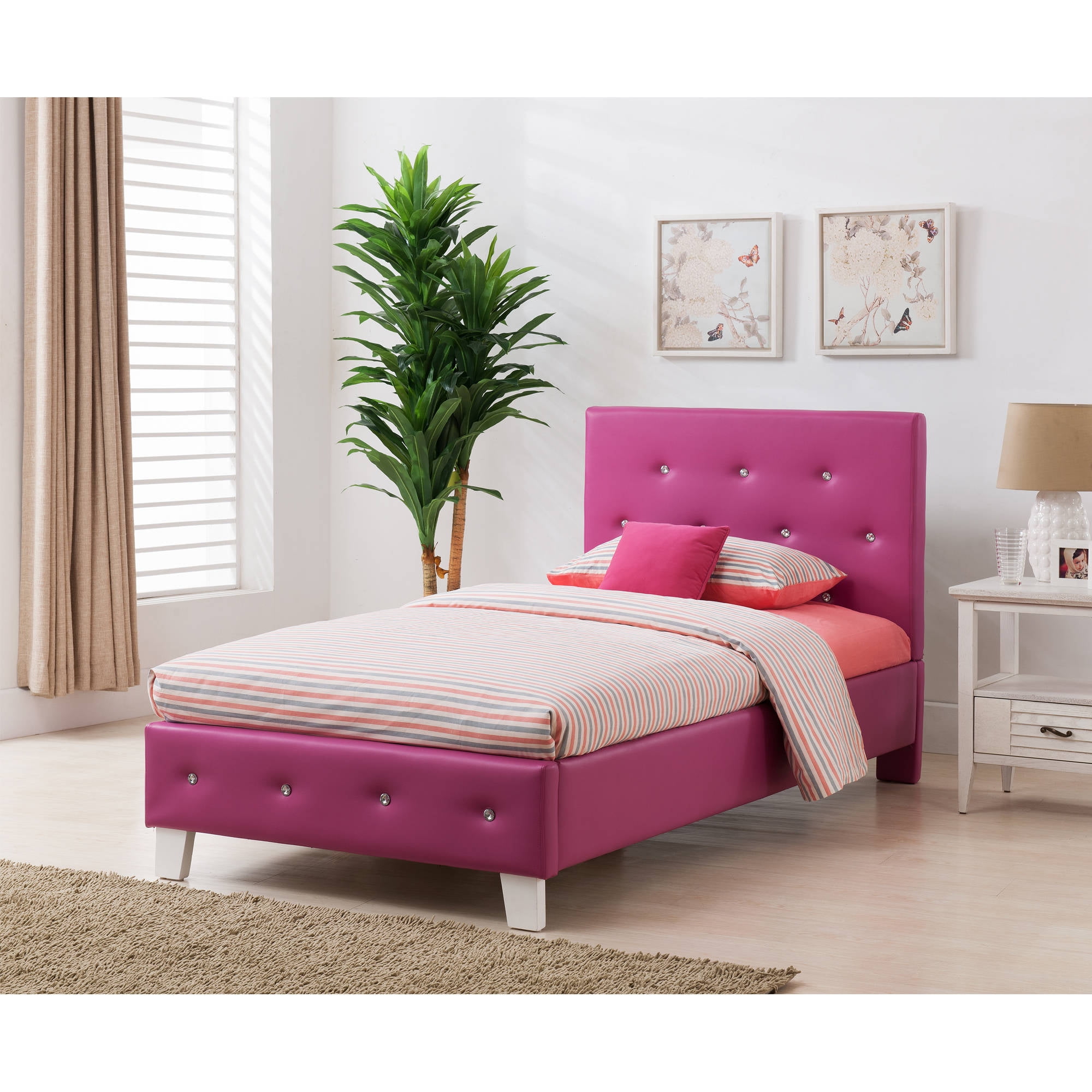 Boraam Kelsey Pink Upholstered Platform Bed - Walmart.com