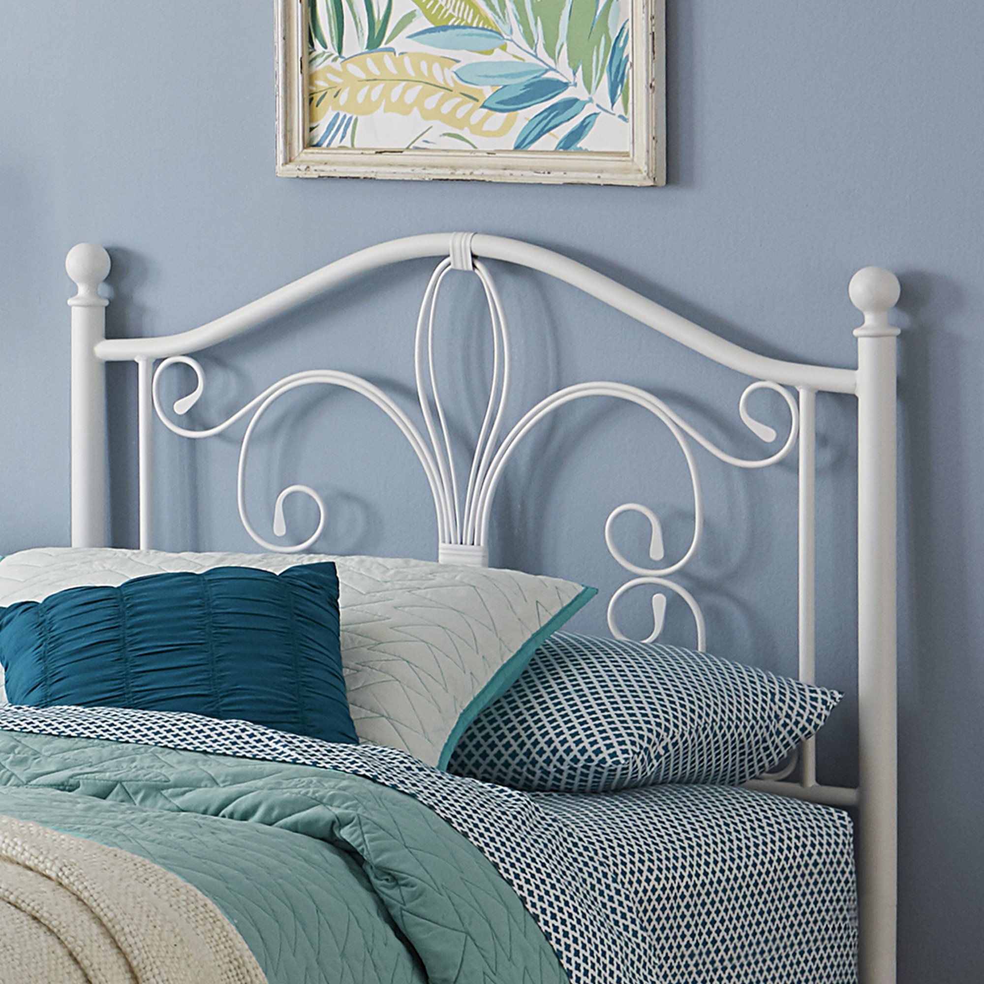 Hillsdale Furniture Ruby Textured White Metal Scroll Twin Headboard Hillsdale Furniture Ruby Textured White Metal Scroll Twin Headboard
