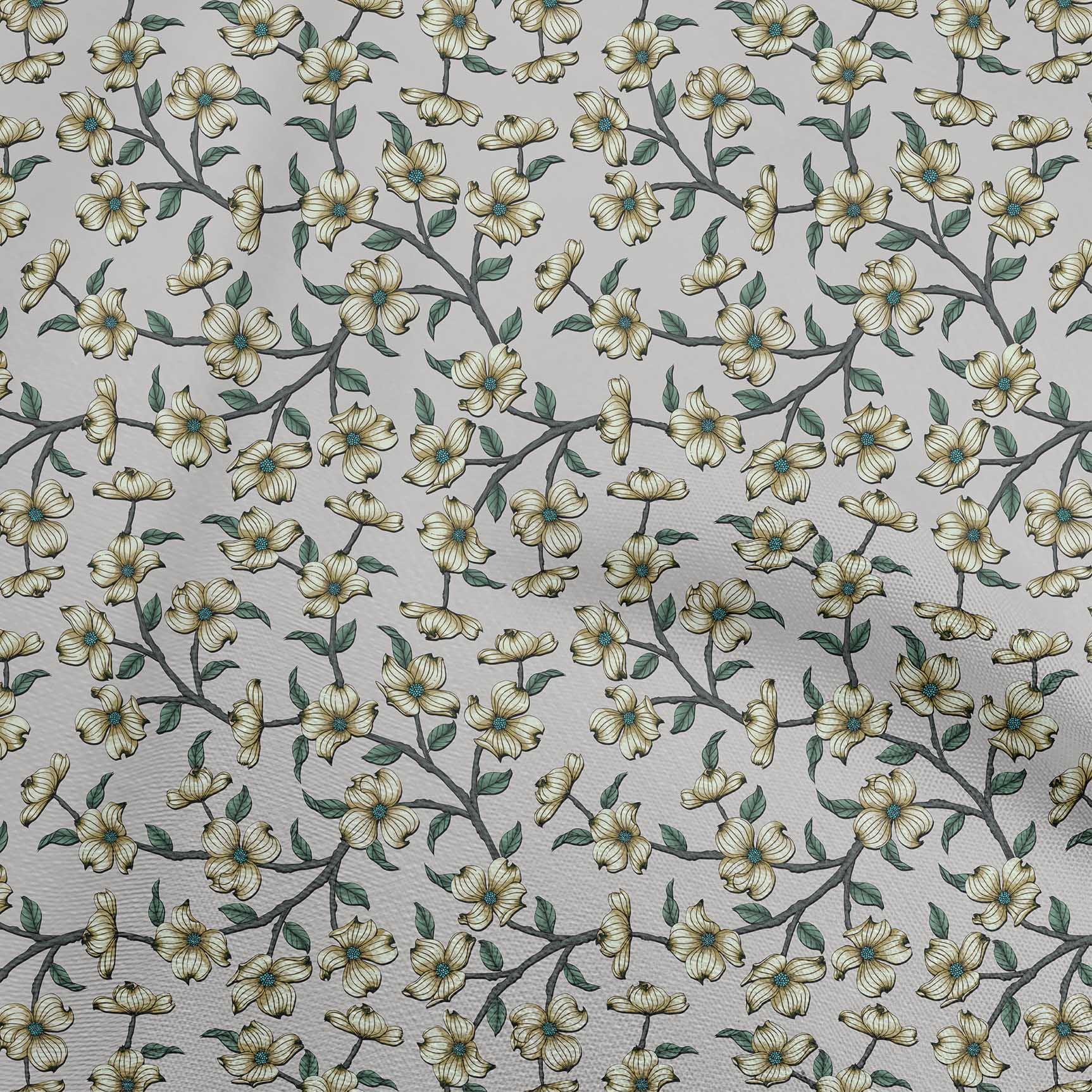 oneOone Cotton Poplin Light Green Fabric Floral Retro Sewing Craft ...