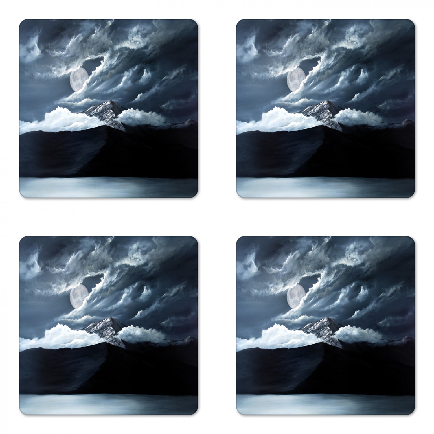 Landscape Coaster Set of 4, Moon over Lake and Hills with Dark Storm ...